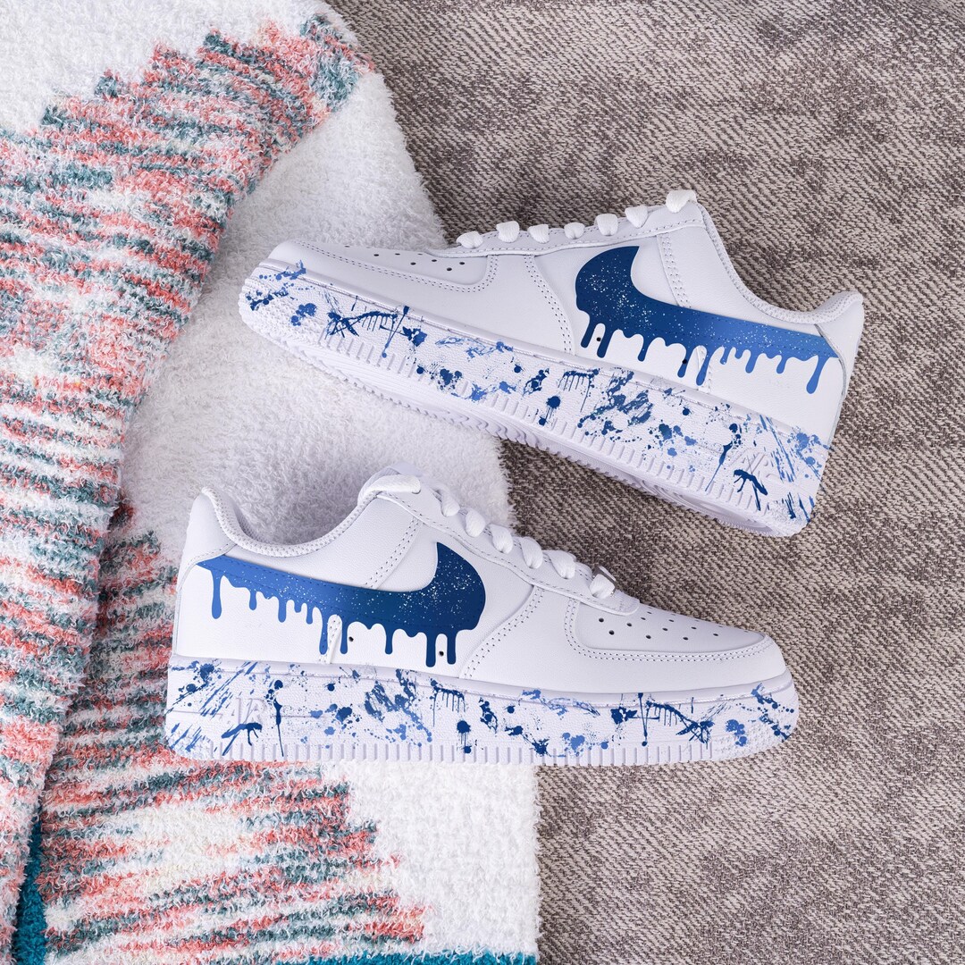Custom Hand-painted Air Force 1 Blue Splatter Sneakers,personalized ...
