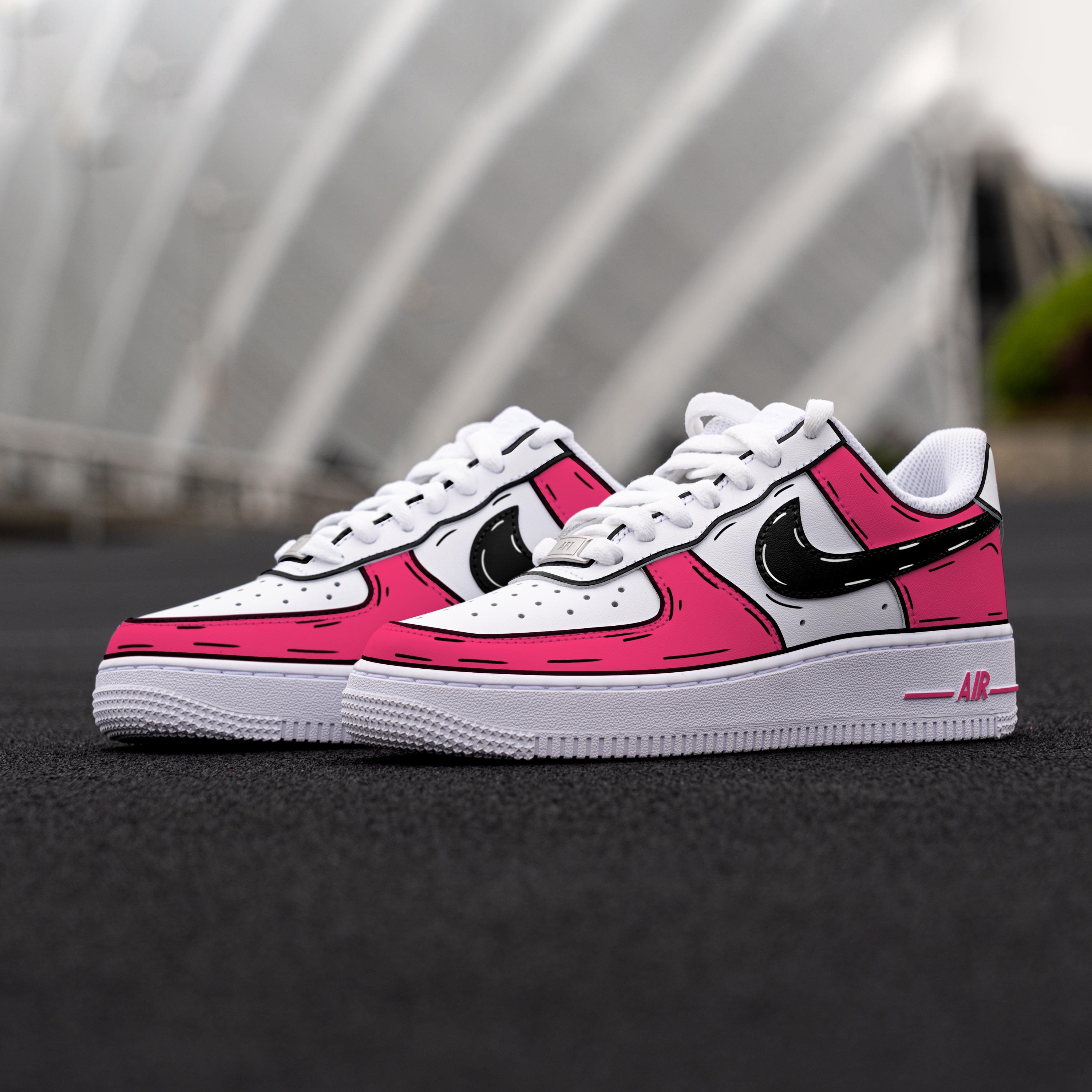 Custom Hand-painted Air Force 1 Hot Pink Outline Sneakers,personalized ...
