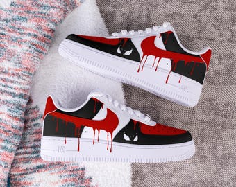 Custom Nike Air Force 1 Black and Red - Etsy