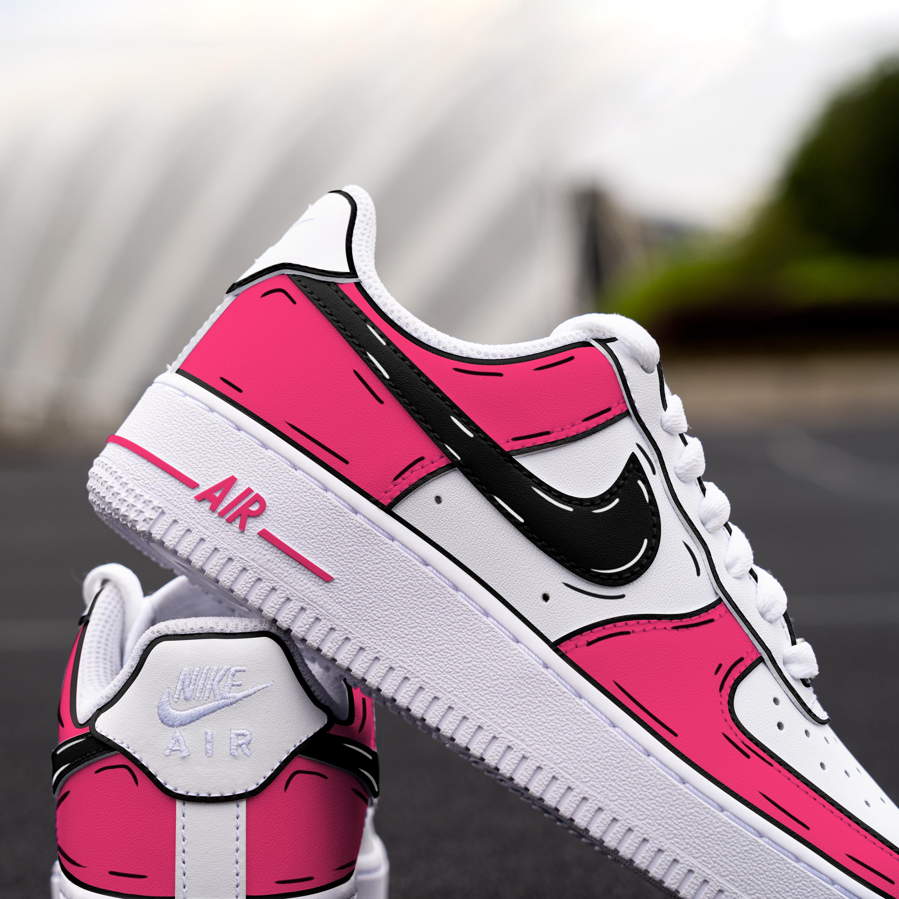 Custom Hand-painted Air Force 1 Hot Pink Outline Sneakers,personalized ...