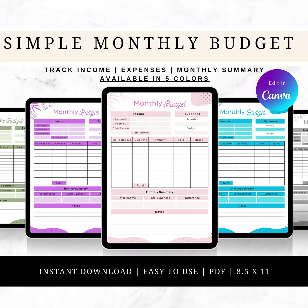 Simply Monthly Budget Planner, Easy Budget Planner for Canva, Monthly ...