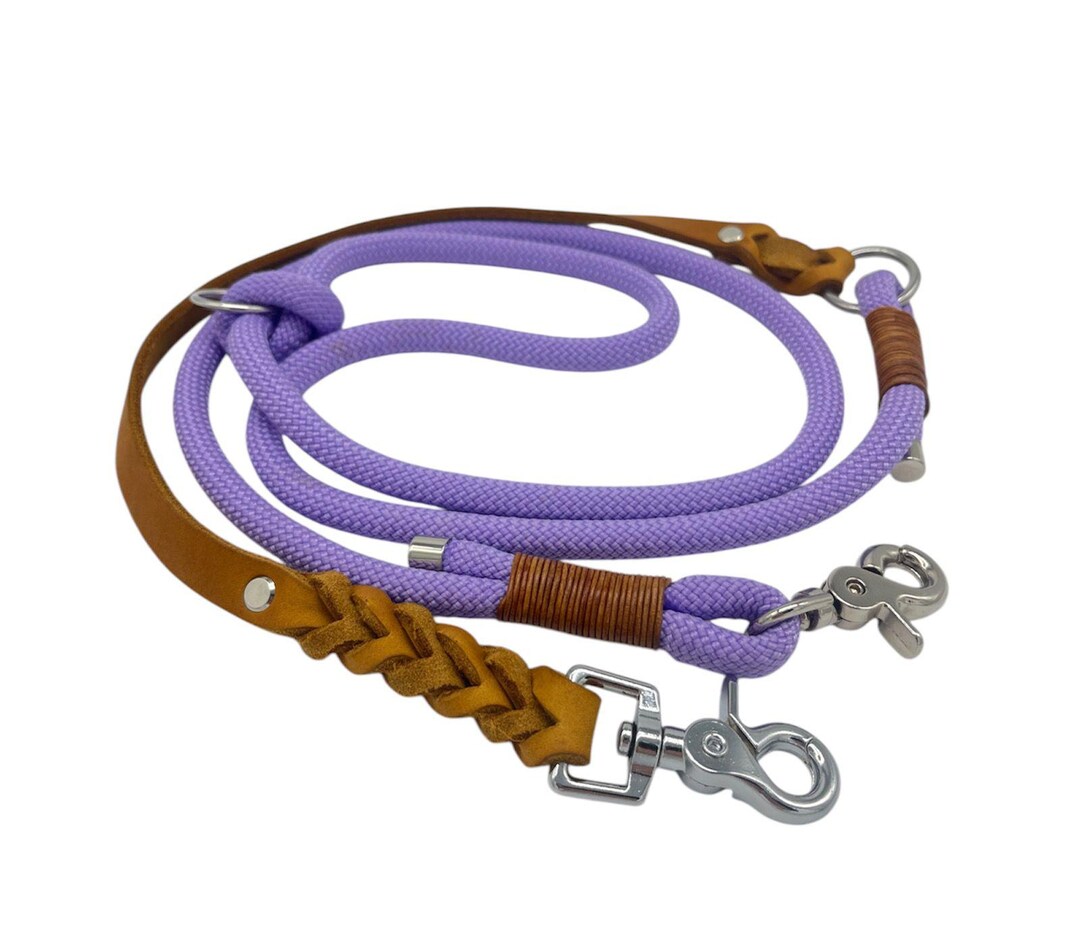 Combination Leash THEA Bright Purple, Rope Leash, Leather Leash ...