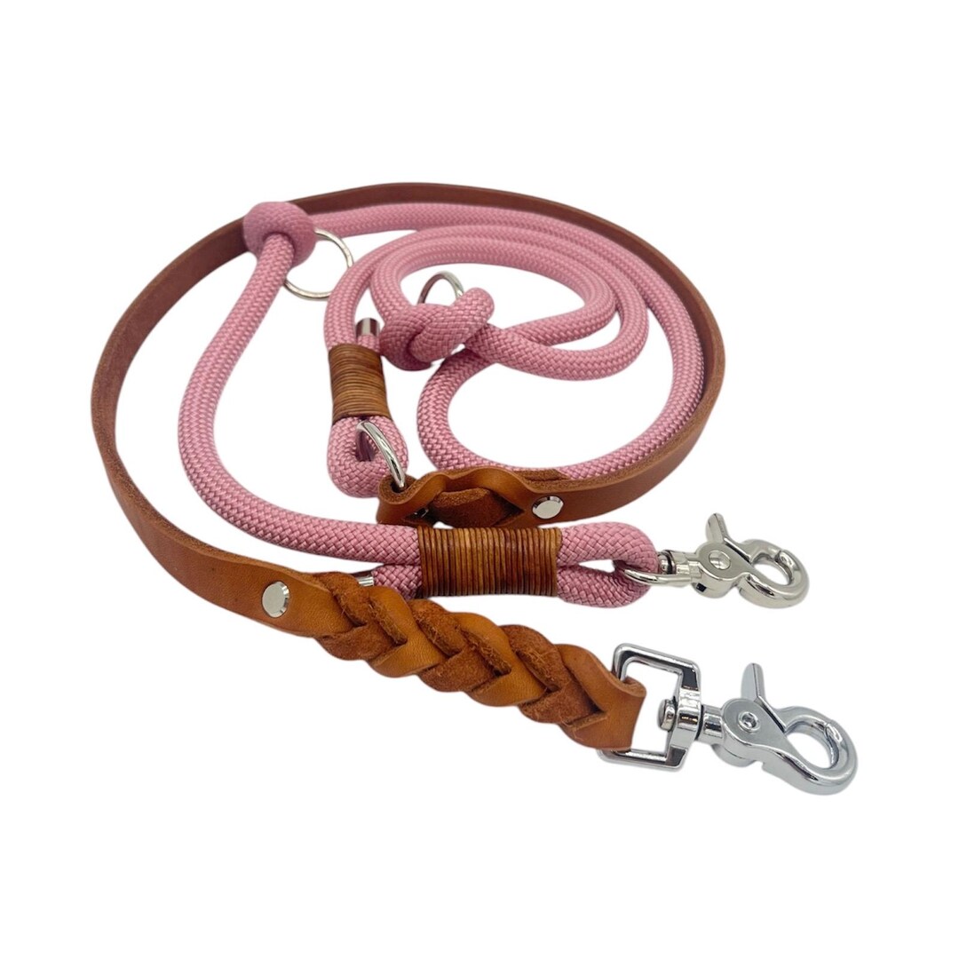 Combination Leash THEA Lavender, Rope Leash, Leather Leash, Leather ...