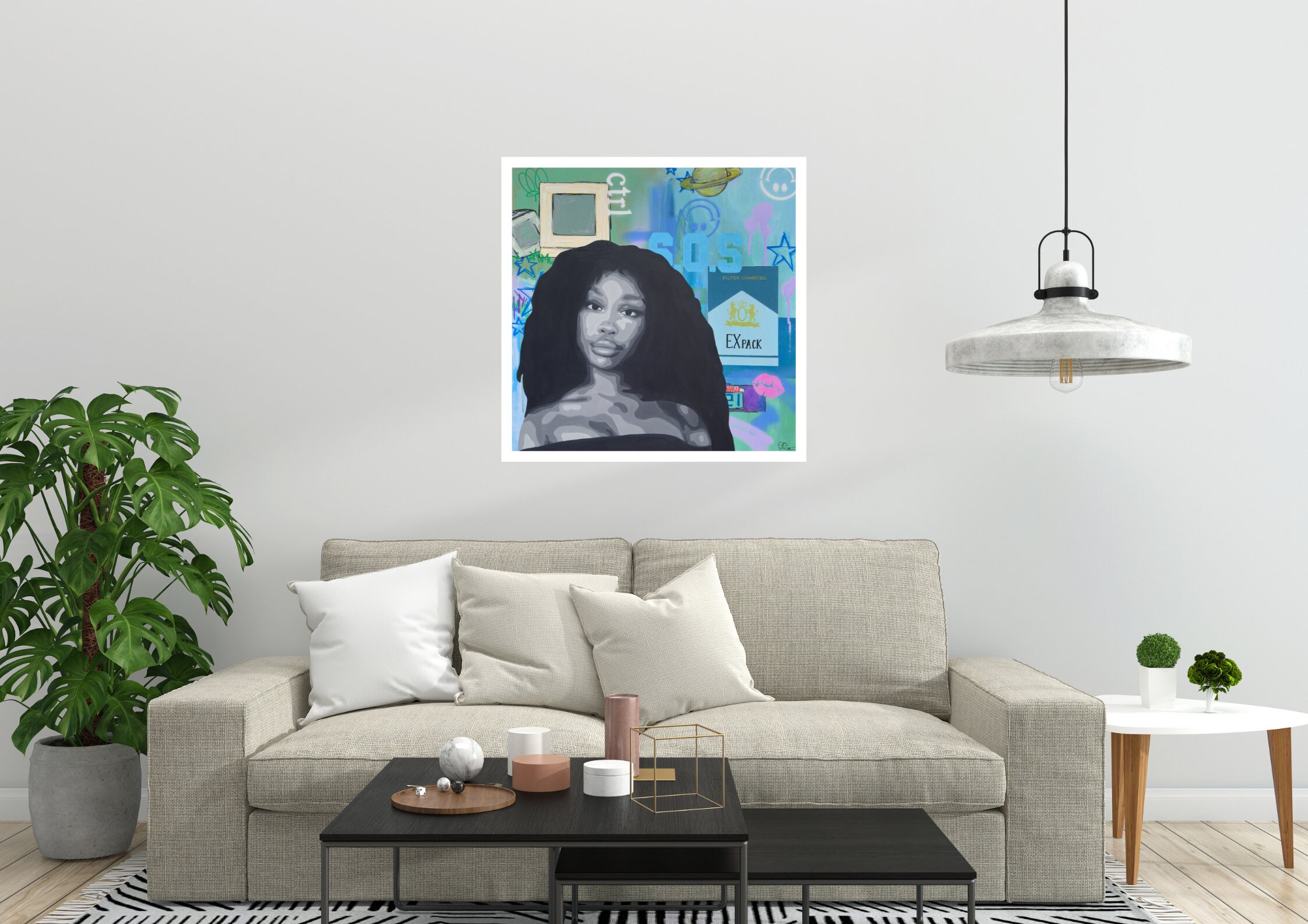 SZA, Monochromatic, Pop Art, Acrylic, Textured Painting, Fine Art Matte ...