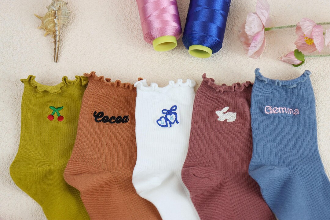 Custom Embroidered Ruffle Socks, Personalized Text Logo Socks ...