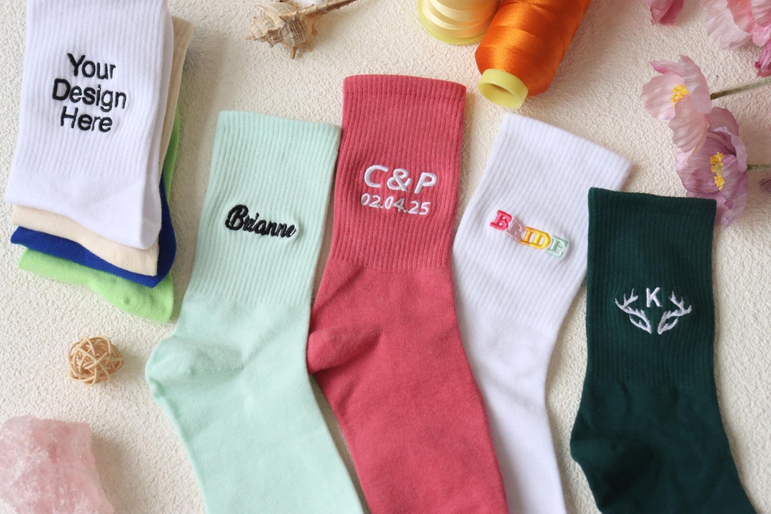 Custom Embroidered Socks With Your Name, Text, Logo, Personalized Women ...