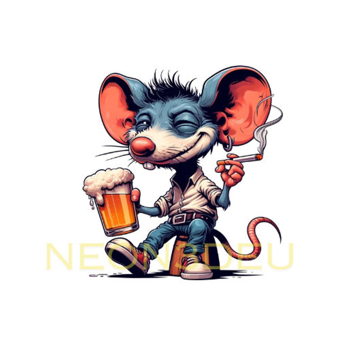 Merry Mouse Digital Caricature. Mouse With Beer. Sarcastic Picture ...