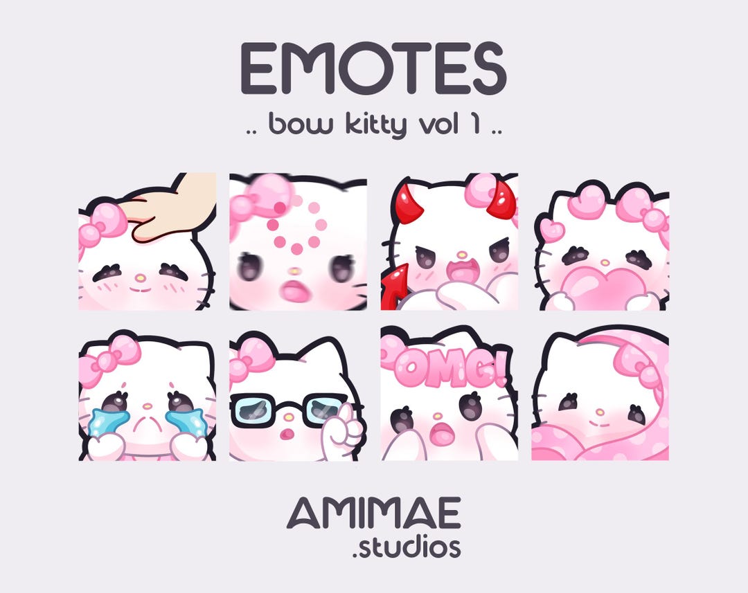 Bow Kitty Emotes Twitch/discord Cute Emotes / 8 Emotes Pack / Discord ...