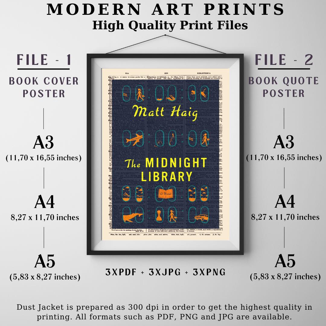 Printable 'the Midnight Library ' Book Cover Art, Vintage Book Cover ...