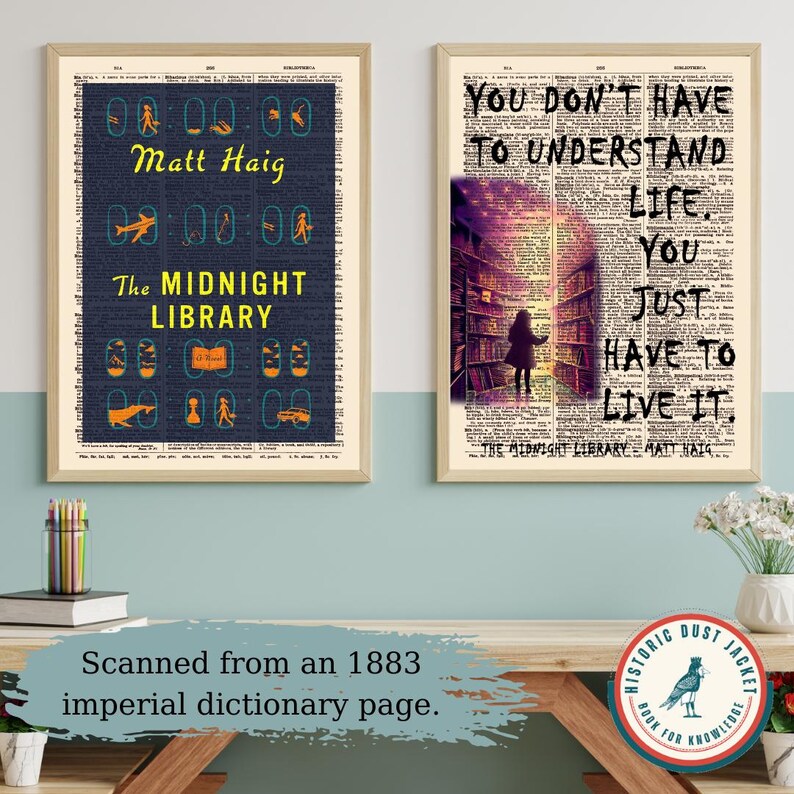 Printable 'the Midnight Library ' Book Cover Art, Vintage Book Cover ...