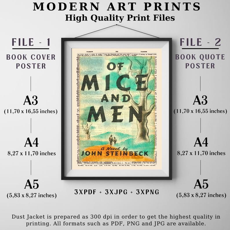 Printable 'of Mice and Men' Book Cover Art, Vintage Book Cover, John ...