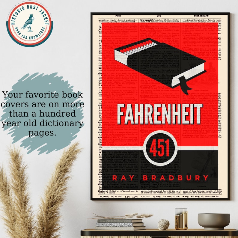 Printable 'fahrenheit 451' Book Cover Art, Vintage Book Cover, Ray ...