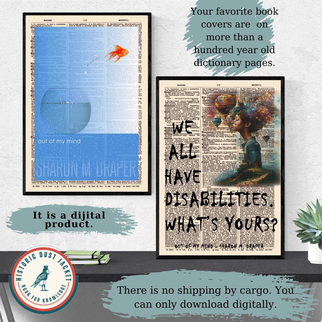 Printable 'out of My Mind' Book Cover Art, Vintage Book Cover, Poster ...