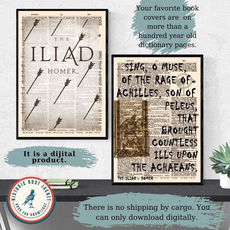 Printable 'the Iliad' Book Cover Art, Vintage Book Cover, Homer Greek ...