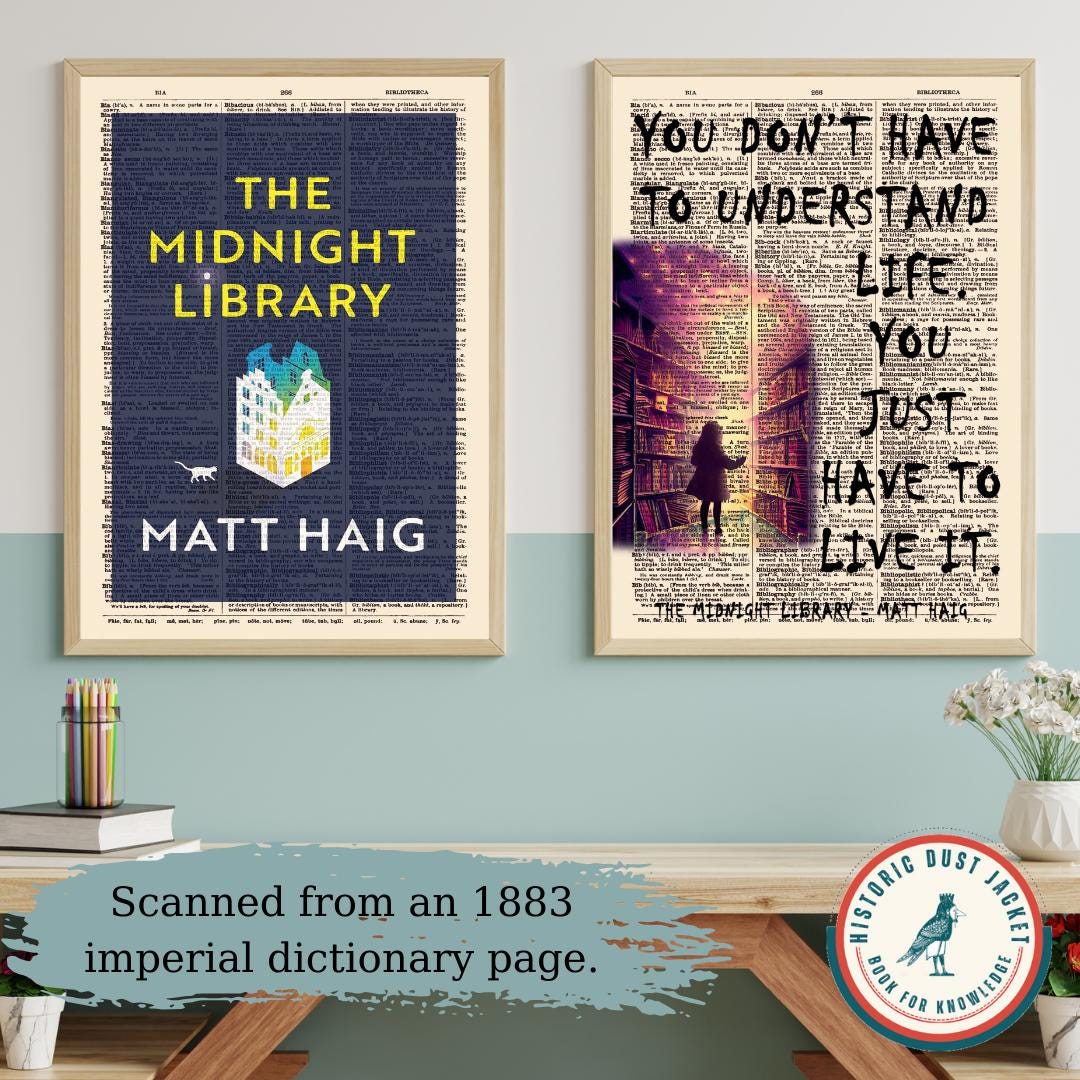 Printable 'the Midnight Library ' Book Cover Art, Vintage Book Cover ...