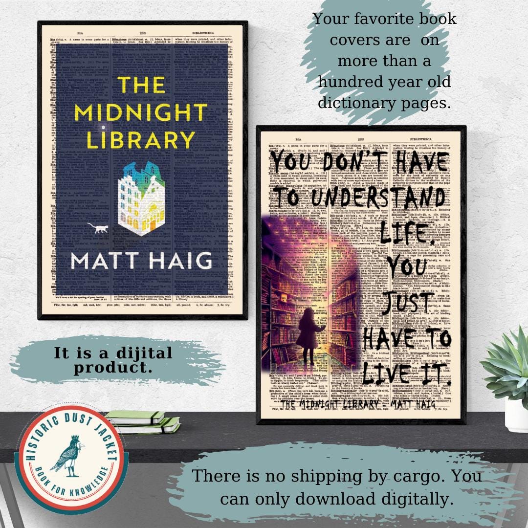 Printable 'the Midnight Library ' Book Cover Art, Vintage Book Cover ...