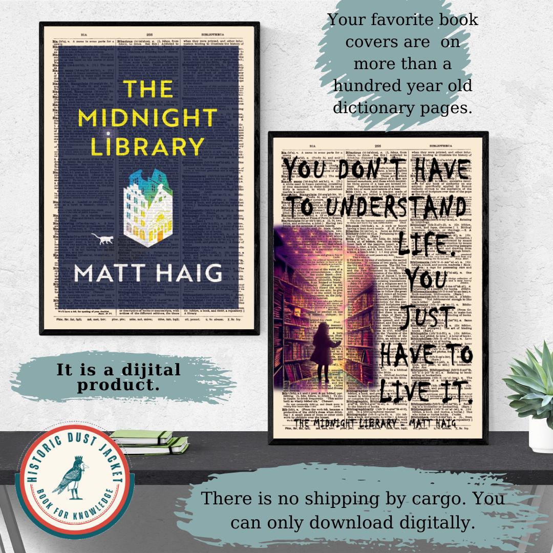 Printable 'the Midnight Library ' Book Cover Art, Vintage Book Cover ...