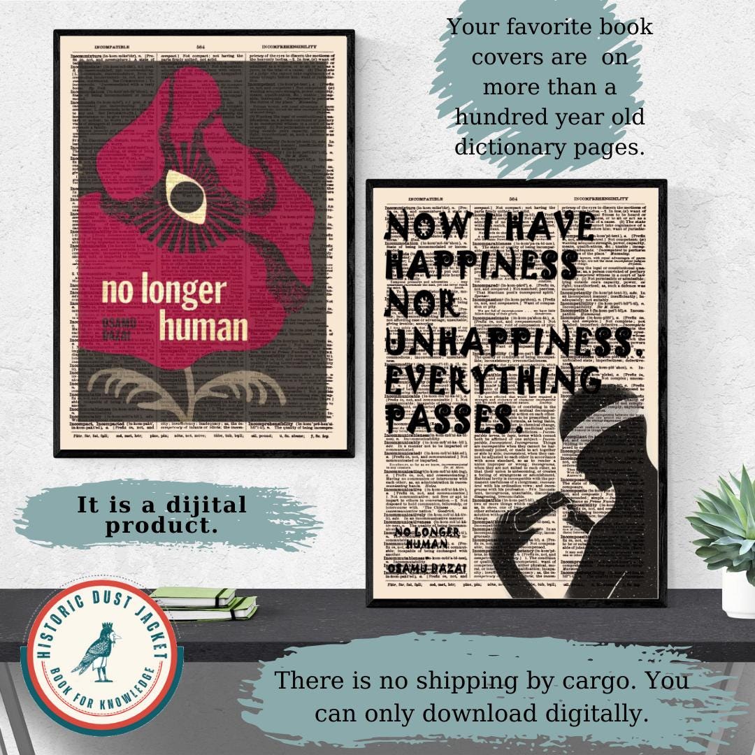 Printable 'no Longer Human' Book Cover Art, Vintage Book Cover, Osamu ...