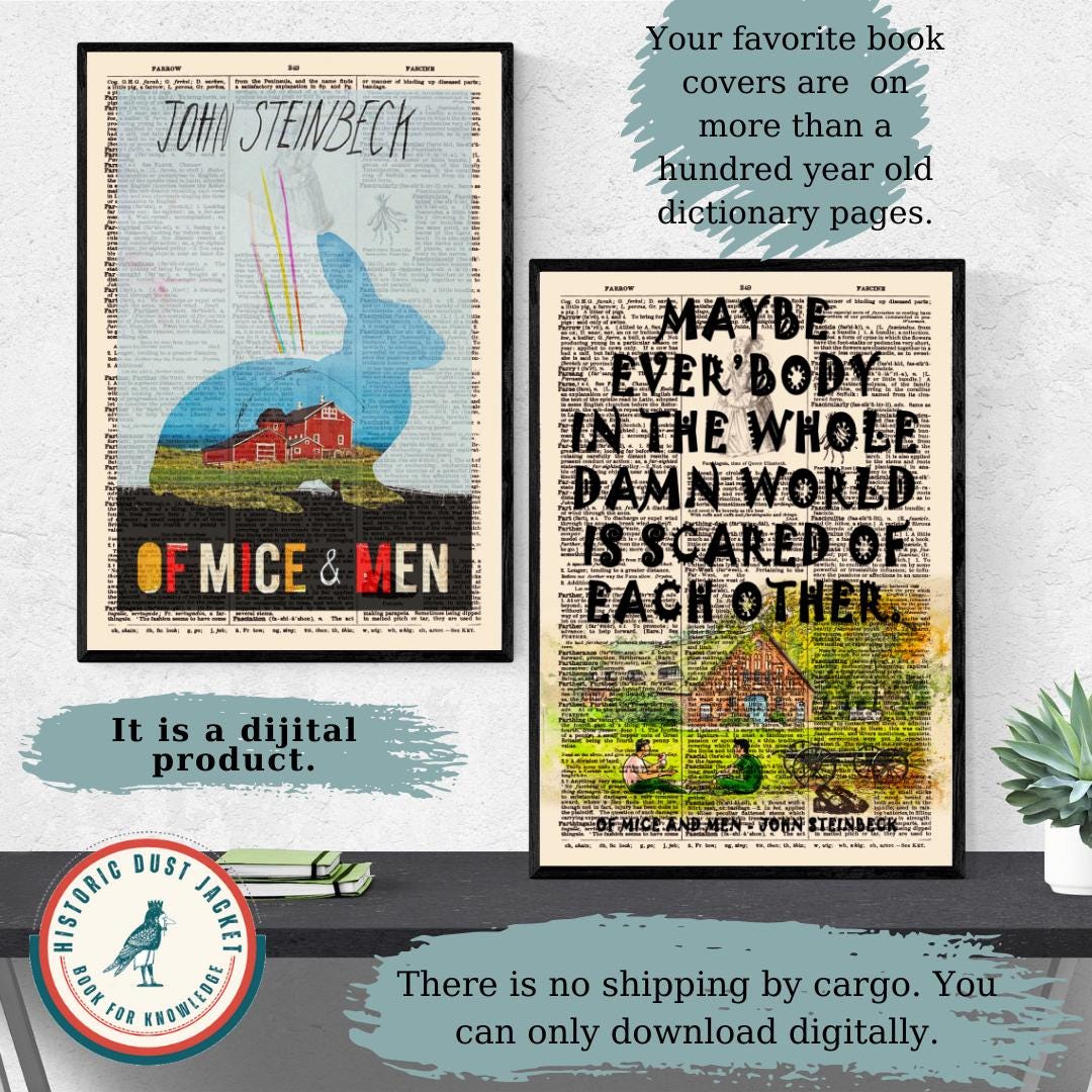 Printable 'of Mice and Men' Book Cover Art, Vintage Book Cover, John ...