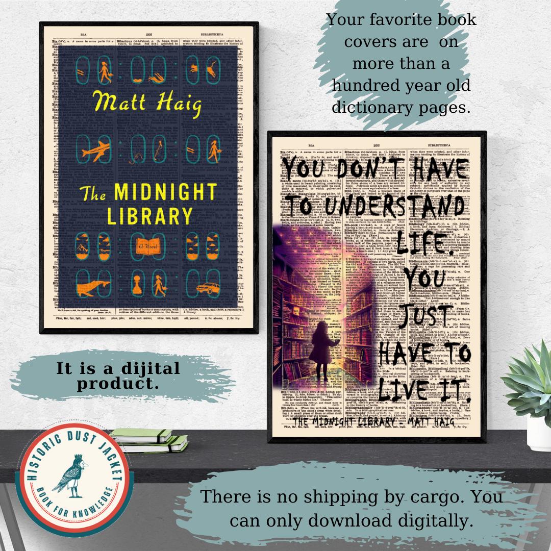 Printable 'the Midnight Library ' Book Cover Art, Vintage Book Cover ...