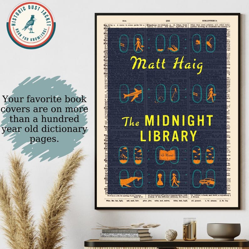 Printable 'the Midnight Library ' Book Cover Art, Vintage Book Cover ...