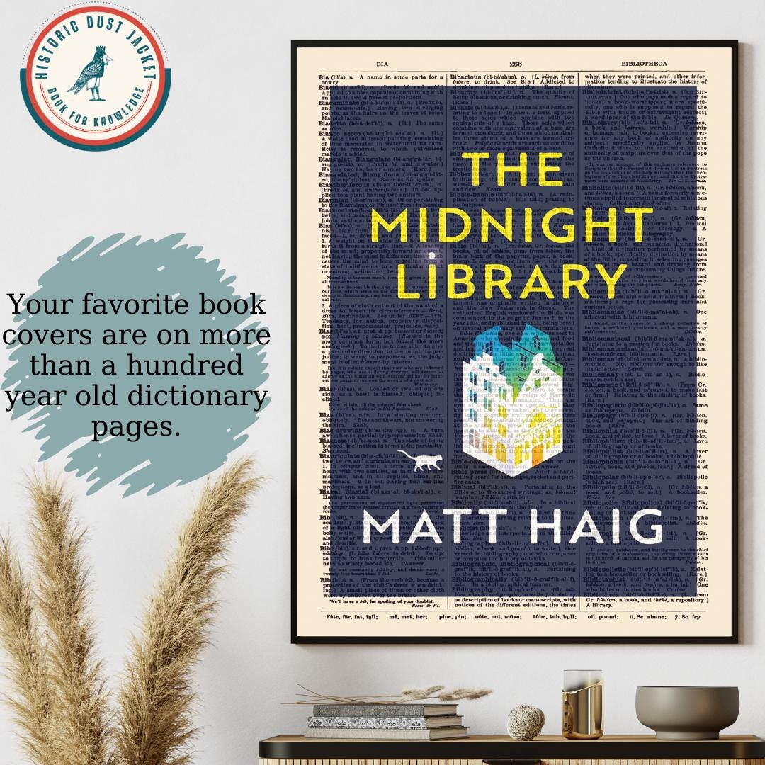 Printable 'the Midnight Library ' Book Cover Art, Vintage Book Cover ...