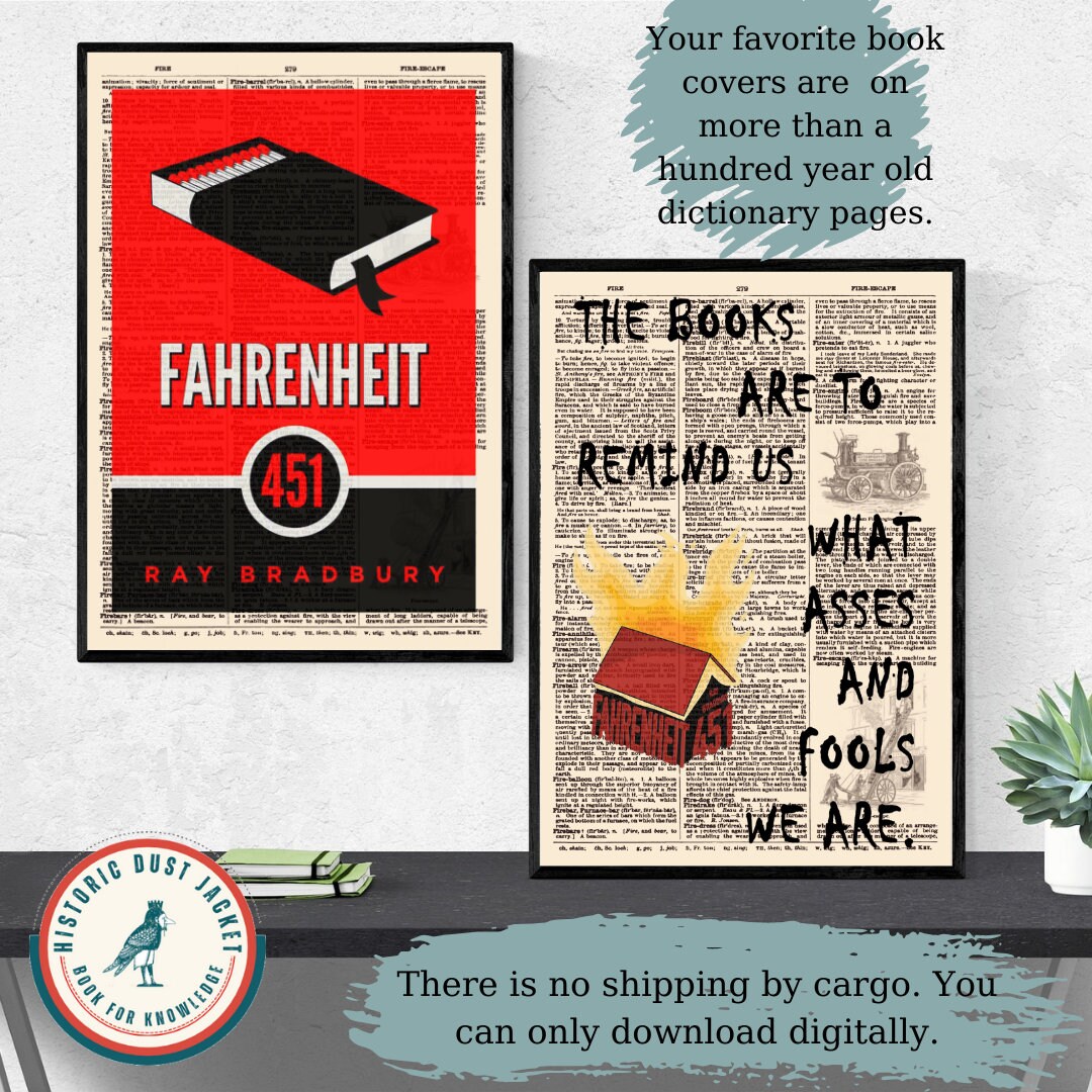 Printable 'fahrenheit 451' Book Cover Art, Vintage Book Cover, Ray ...