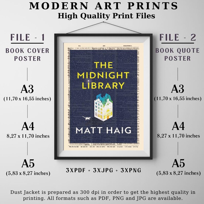 Printable 'the Midnight Library ' Book Cover Art, Vintage Book Cover ...