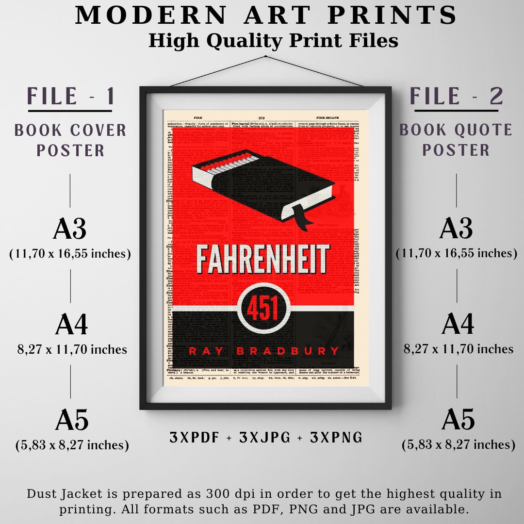 Printable 'fahrenheit 451' Book Cover Art, Vintage Book Cover, Ray ...