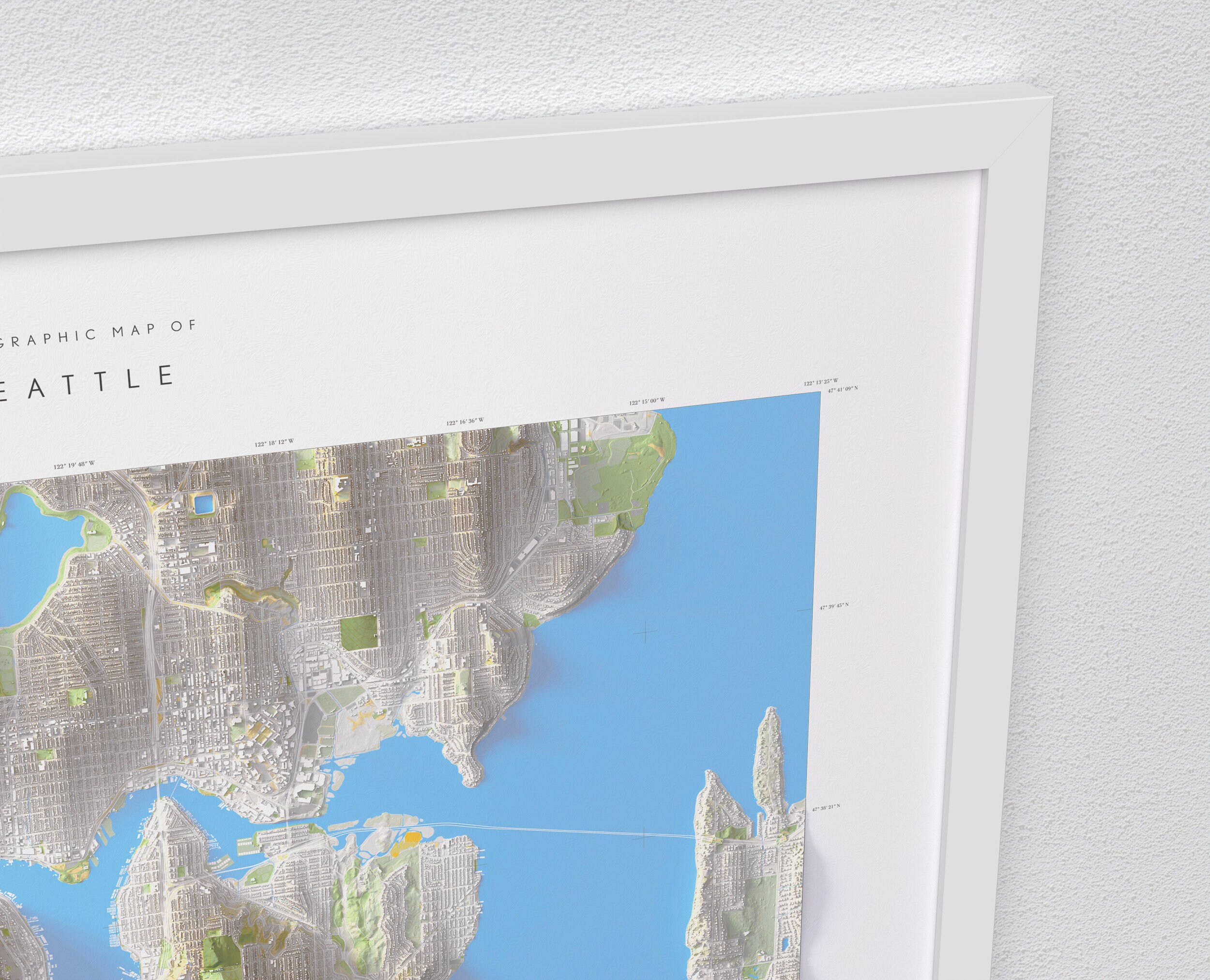Seattle Cityscape Topography, High-detail 24x32 Shaded Relief Elevation ...
