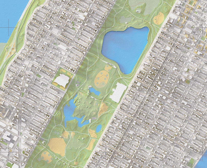 Manhattan Topographic Map Print: Shaded Relief, New York Cityscape ...