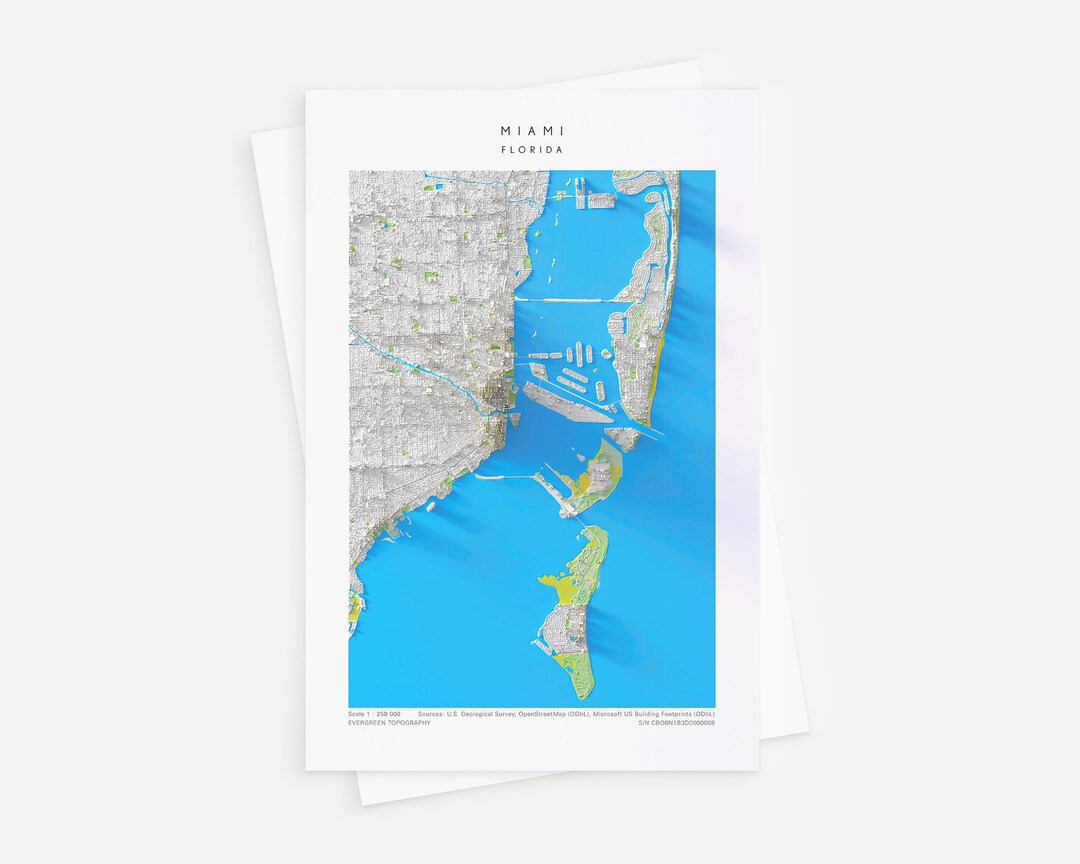 Miami Topography Postcard: Shaded Relief Elevation Map (4x6) - Etsy