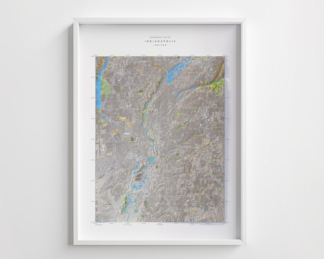Indianapolis Contemporary Topography, High-detail 24"x32" Shaded Relief ...