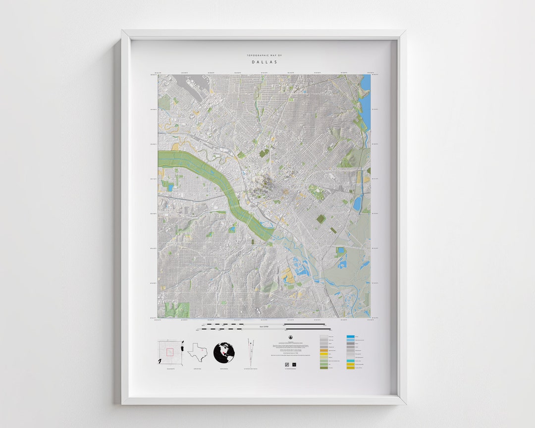 Dallas Topographic Map, 3D Map of Dallas Texas With Legend, Custom ...