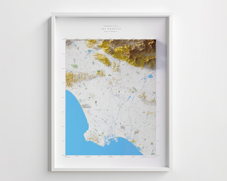 Los Angeles Topographic Map Print: Shaded Relief Elevation Art (24x32 ...
