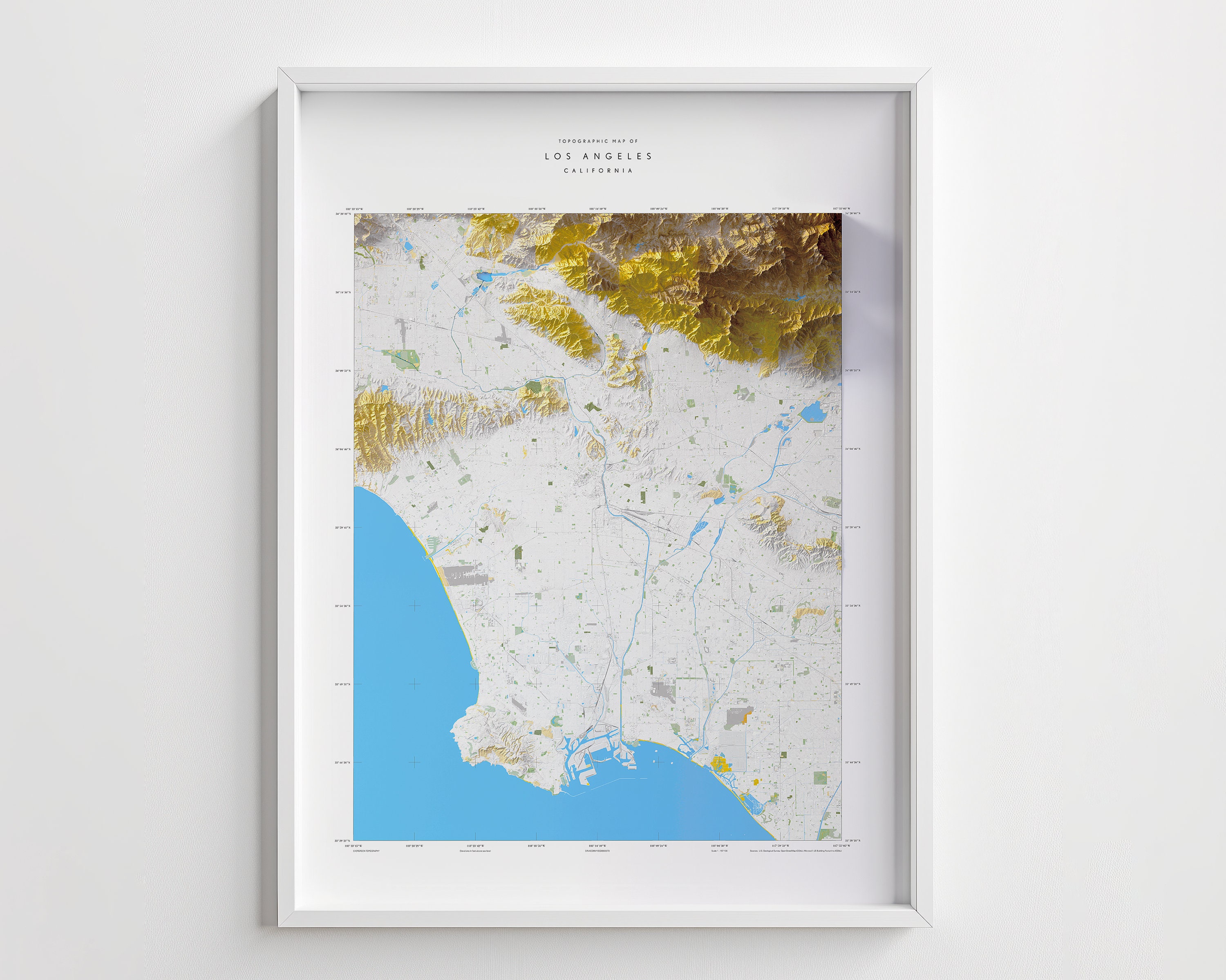 Los Angeles Topographic Map Print: Shaded Relief Elevation Art (24x32 ...
