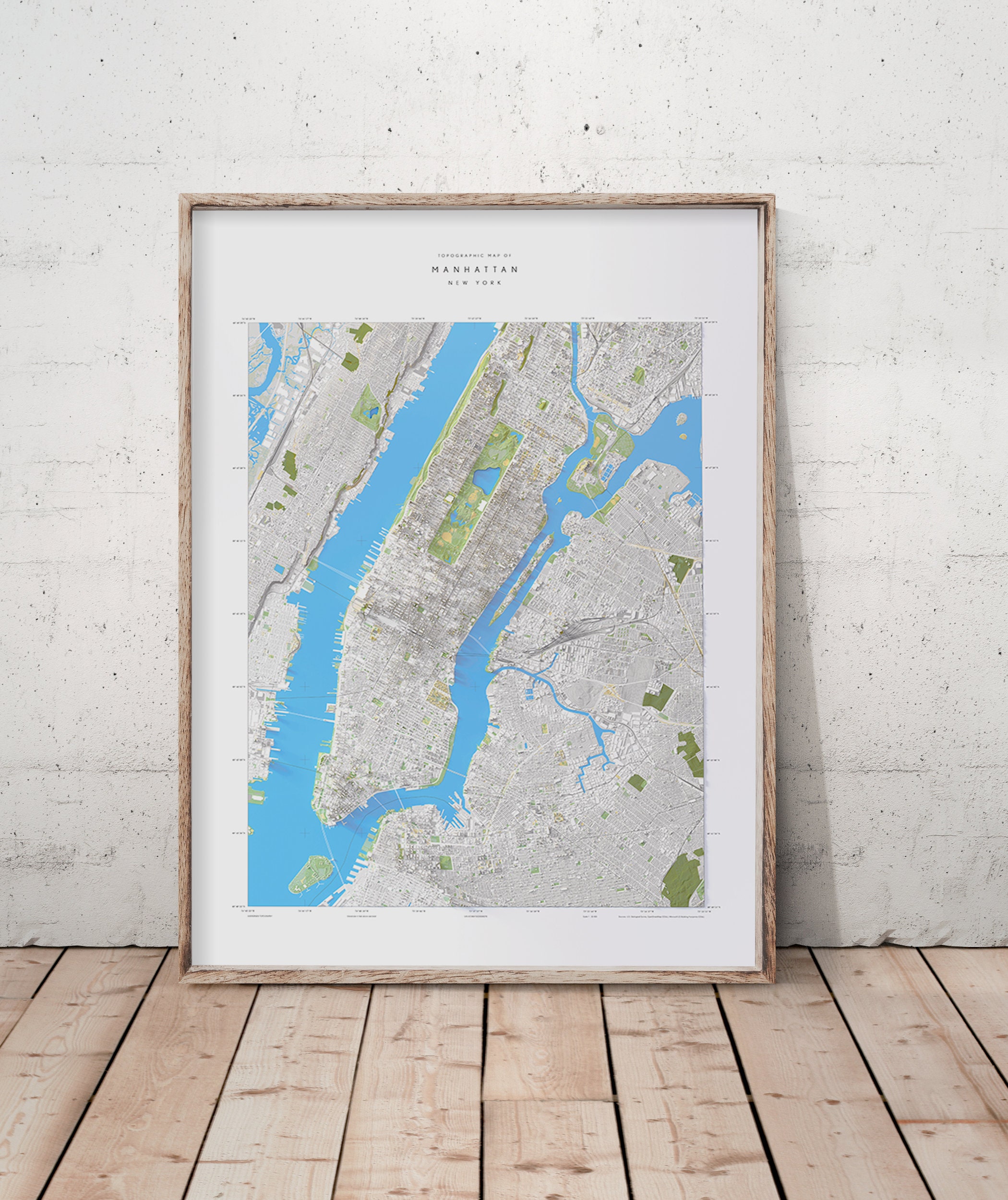 Manhattan Topographic Map Print: Shaded Relief, New York Cityscape ...
