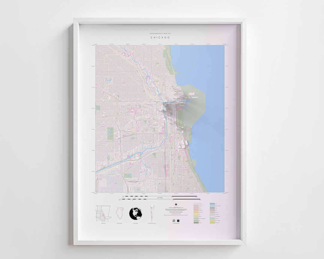 Chicago Topographic Map, 3D Map of Chicago With Legend, Custom ...