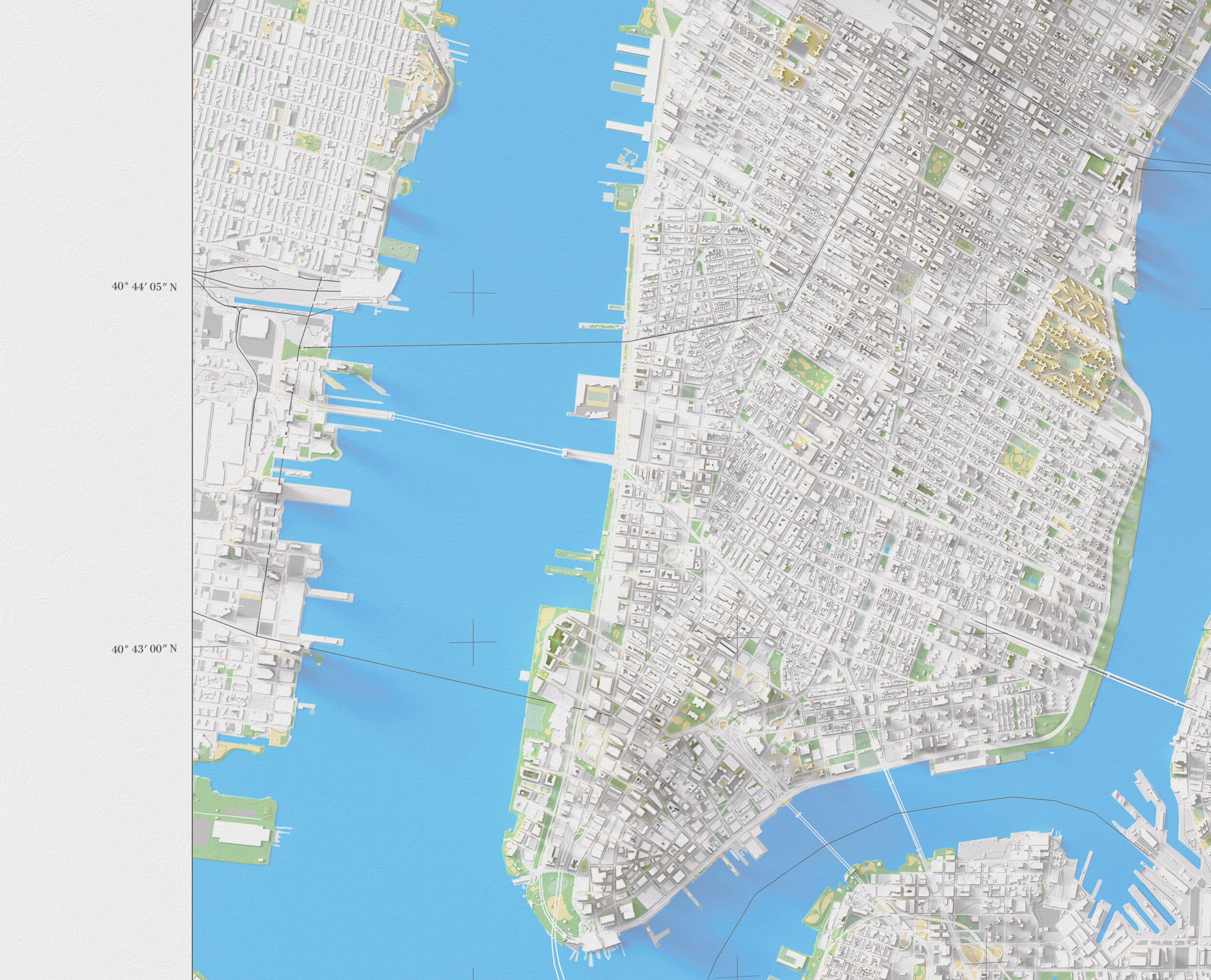 Manhattan Topographic Map Print: Shaded Relief, New York Cityscape ...