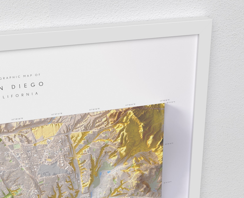 San Diego Topographic Map Print: 3D Shaded Relief, California Cityscape ...