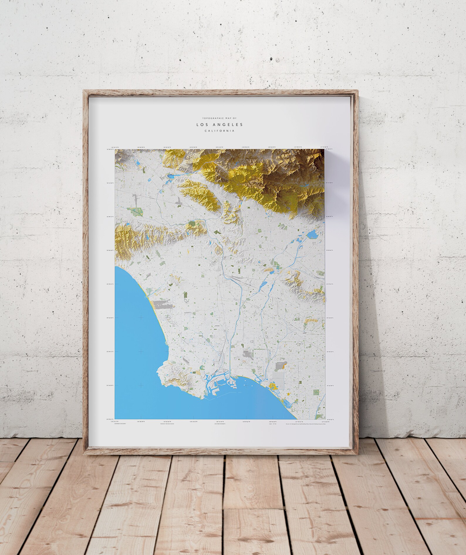 Los Angeles Topographic Map Print: Shaded Relief Elevation Art (24x32 ...