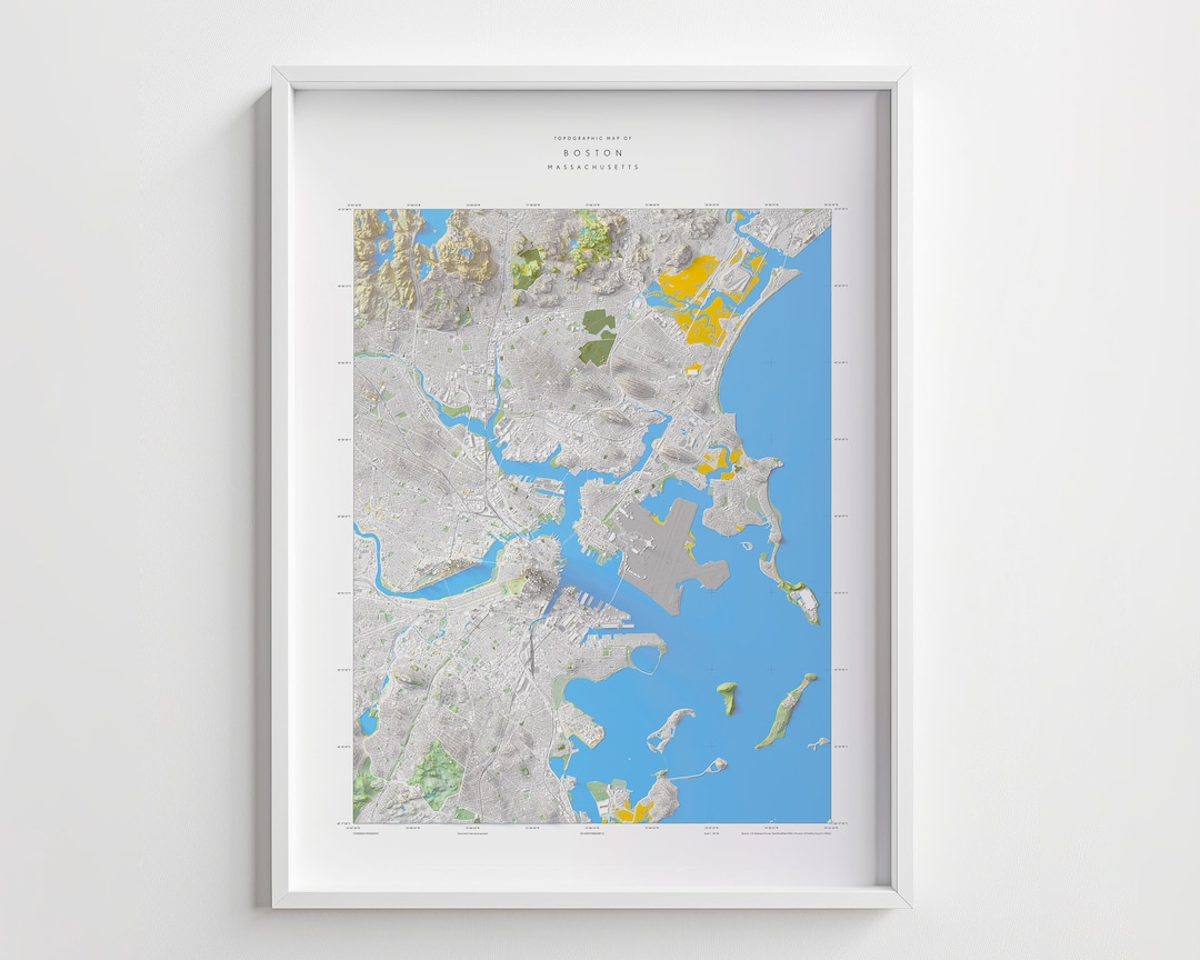 Boston Topographic Map Print: Shaded Relief Elevation Art (24x32) - Etsy