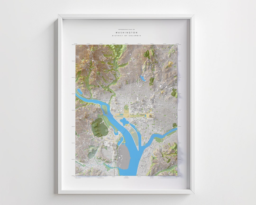 Washington D.C. Topographic Map Print: 3D Shaded Relief (24x32) - Etsy