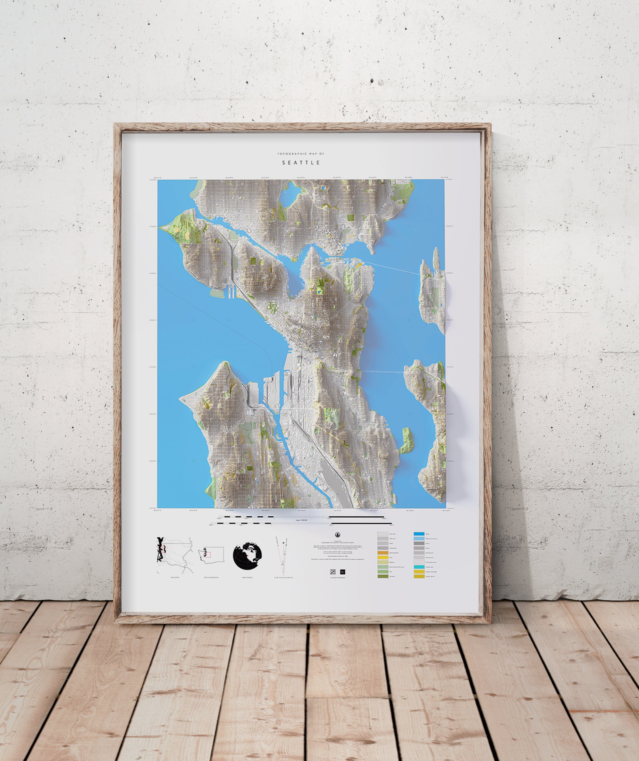 Seattle Topographic Map Print: Shaded Relief 3D Elevation (24x32) - Etsy