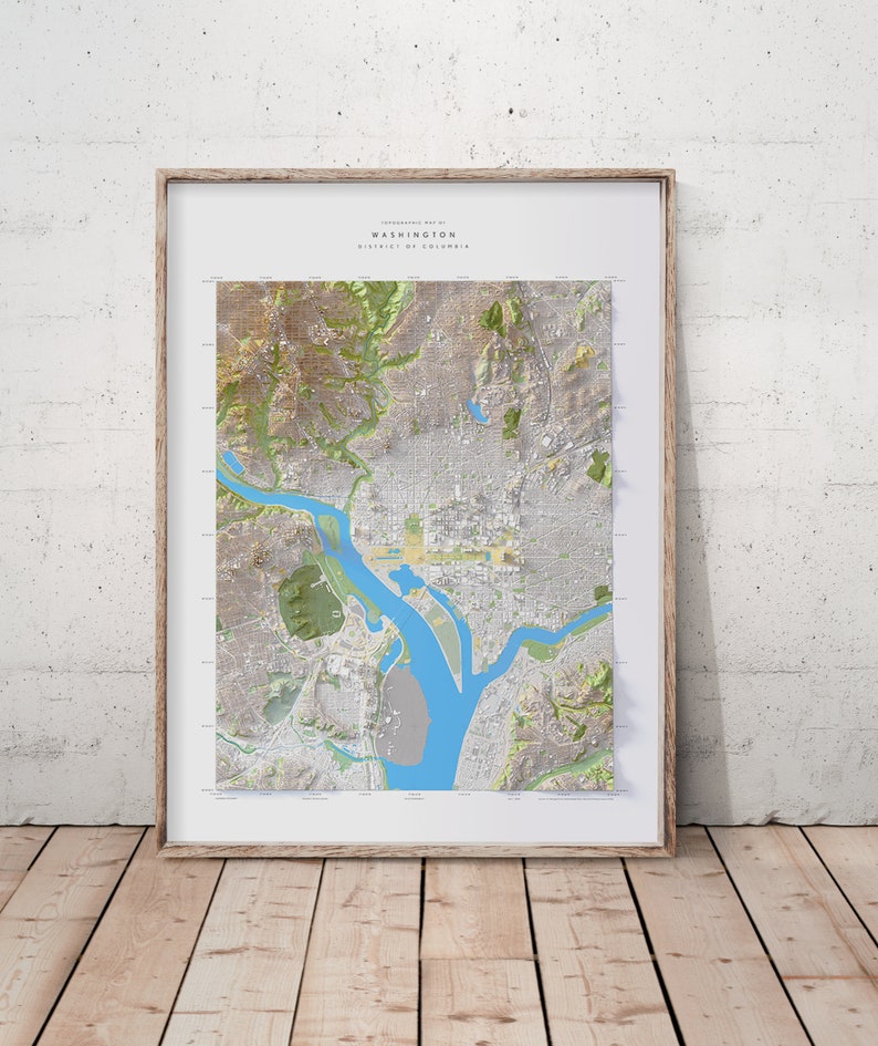 Washington D.C. Topographic Map Print: 3D Shaded Relief (24x32) - Etsy