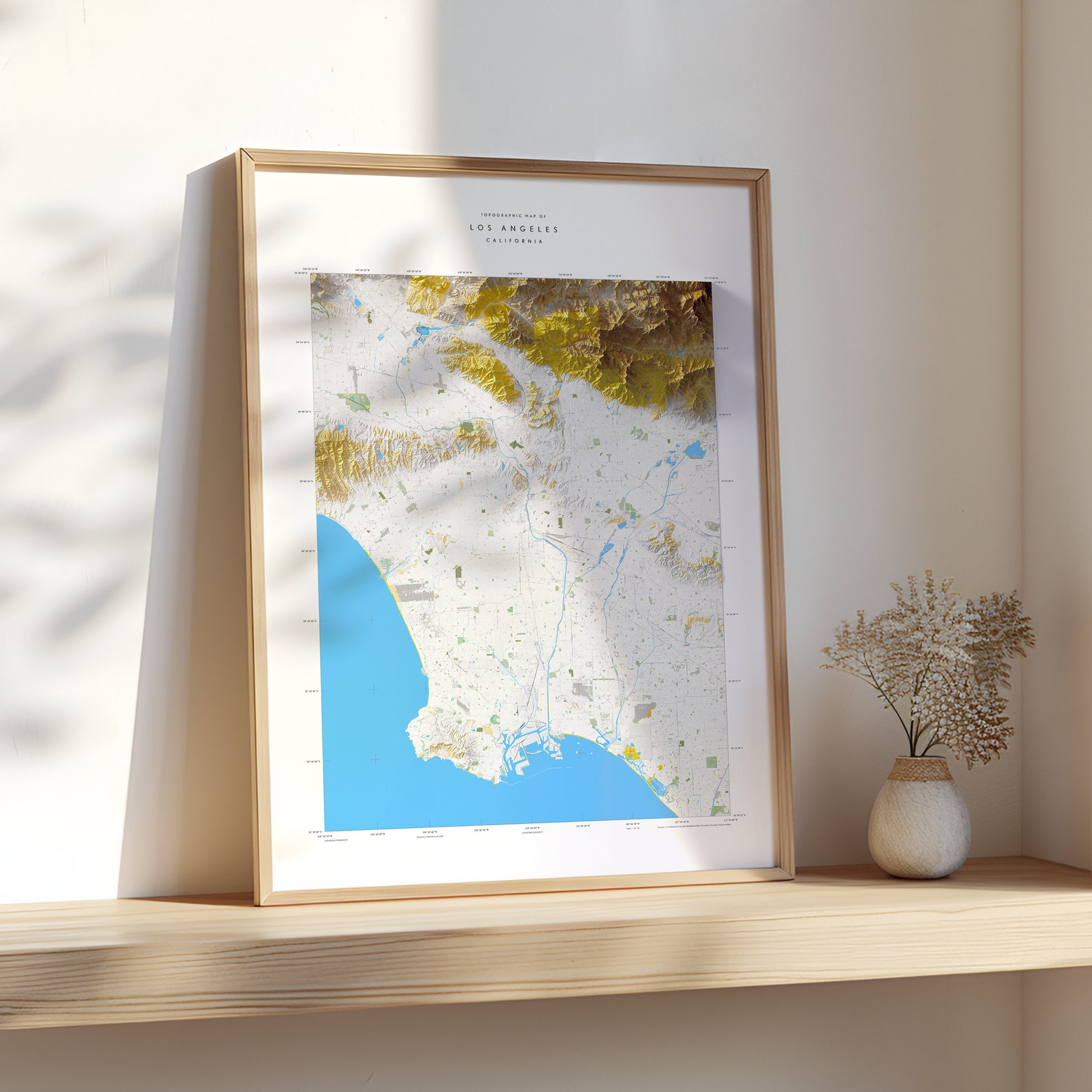 Los Angeles Topographic Map Print: Shaded Relief Elevation Art (24x32 ...