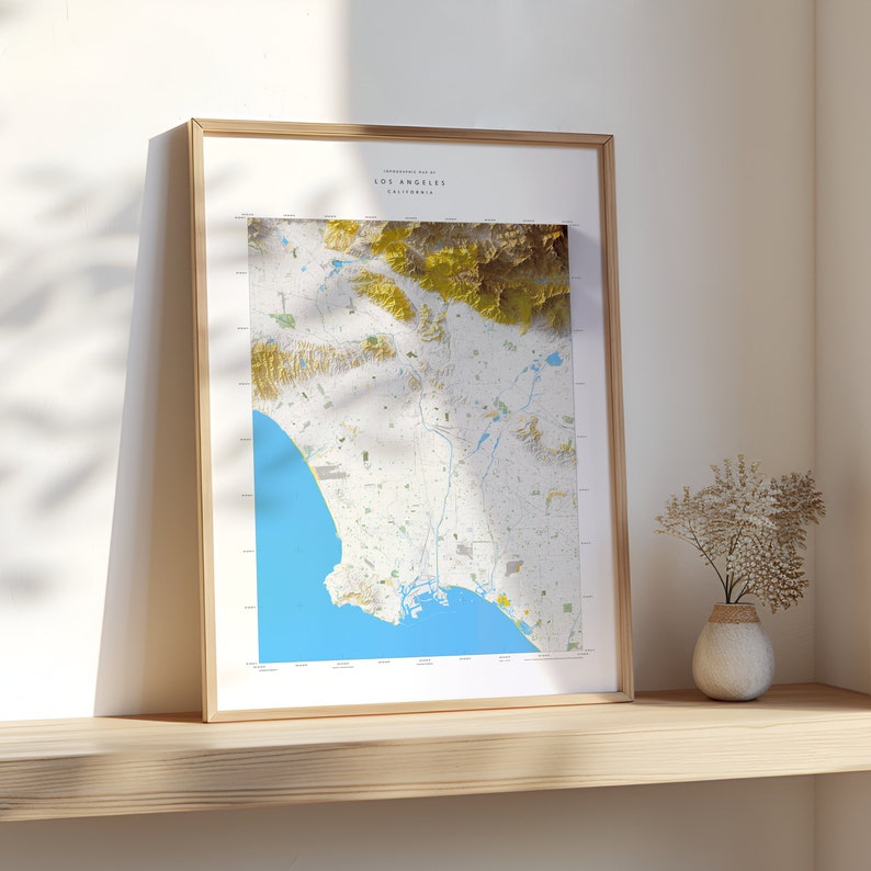 Los Angeles Topographic Map Print: Shaded Relief Elevation Art (24x32 ...