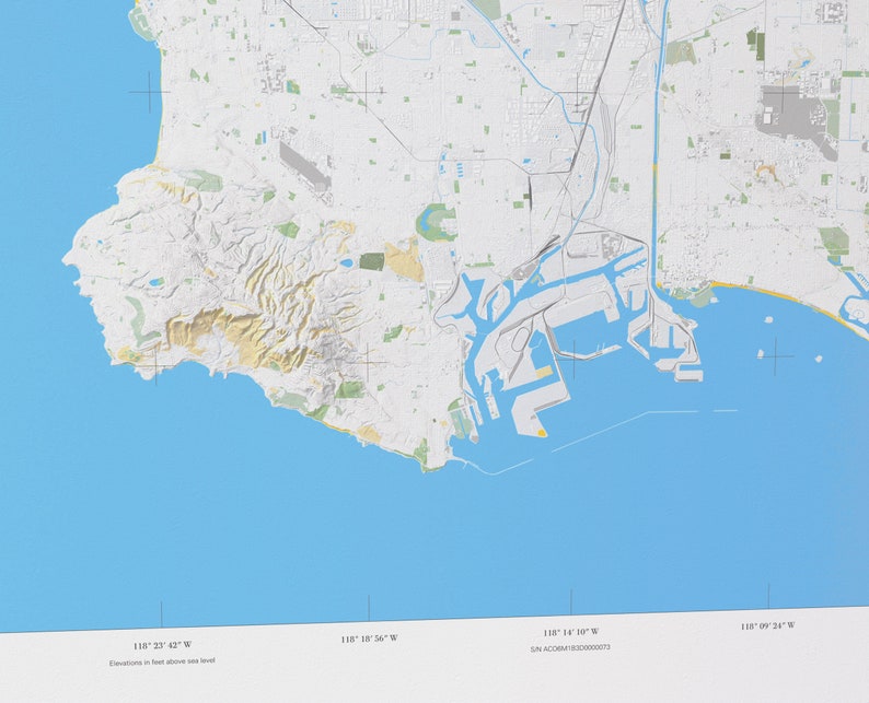 Los Angeles Topographic Map Print: Shaded Relief Elevation Art (24x32 ...