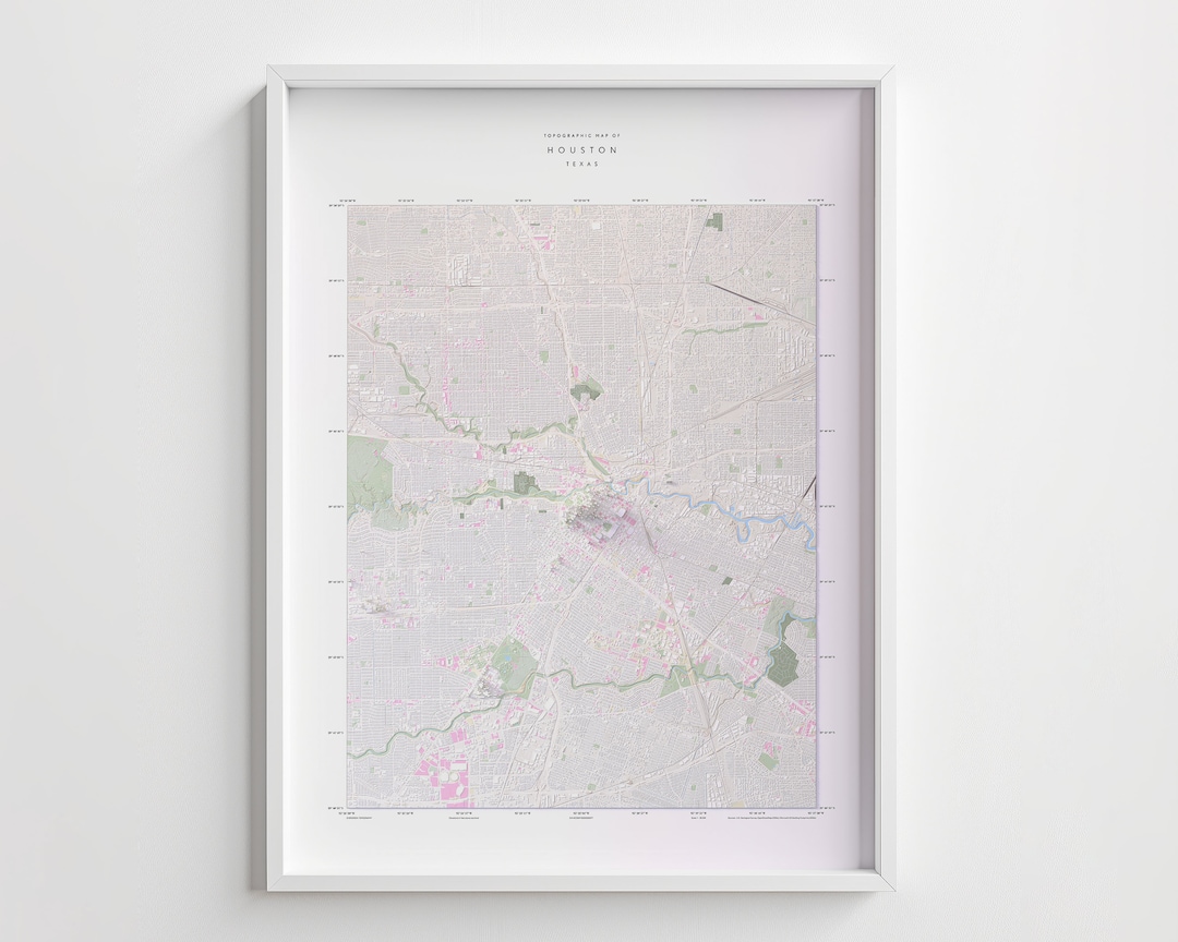 Houston Elevation Map Print, 3D Map of Houston, Custom Topographic Wall ...