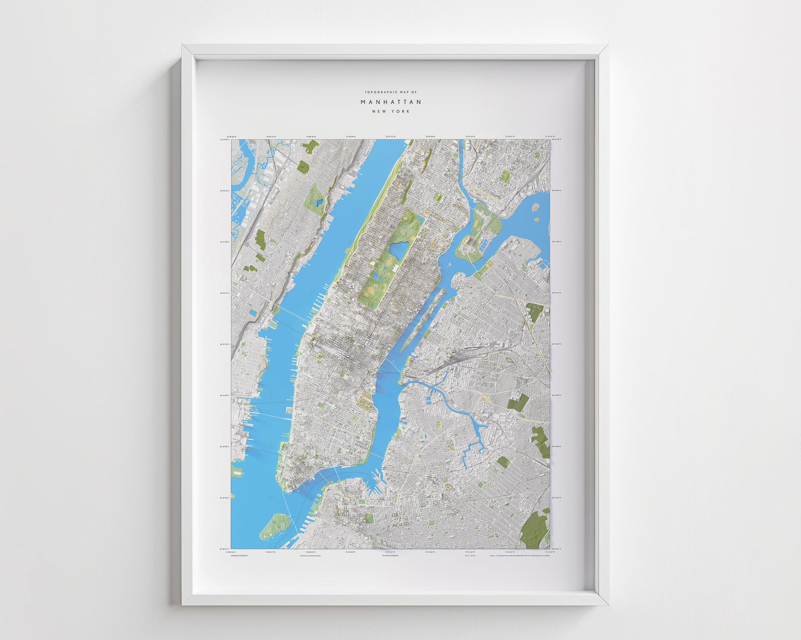 Manhattan Topographic Map Print: Shaded Relief, New York Cityscape ...